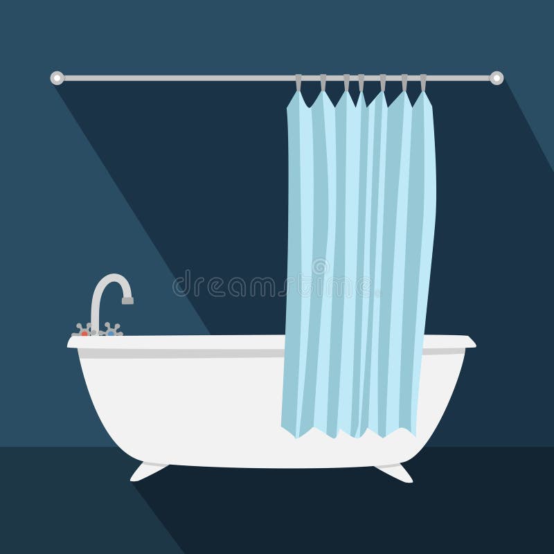 Ceramic Bathtub With Long Shadow Flat Style Vector Illustration