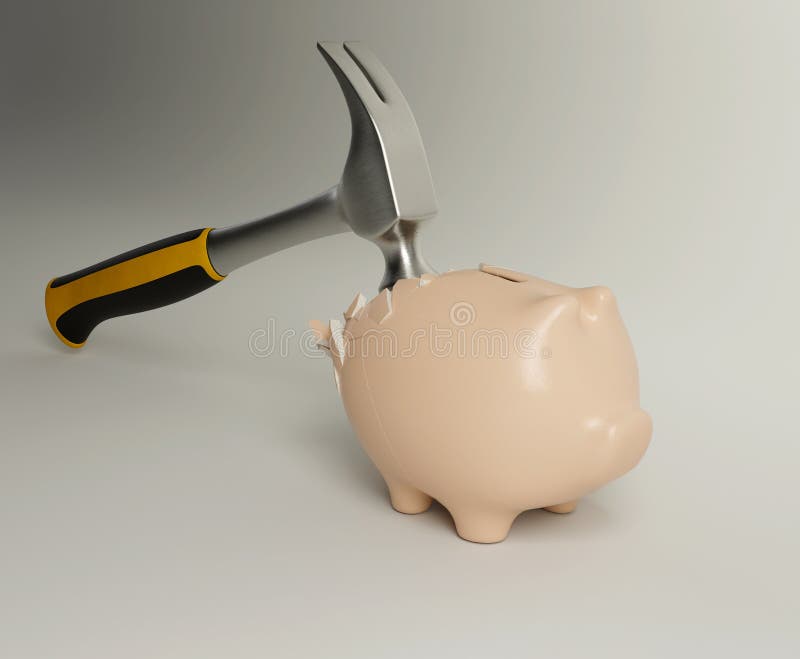 Hammer Smashing Ceramic Piggy Bank Stock Illustration - Illustration of ...