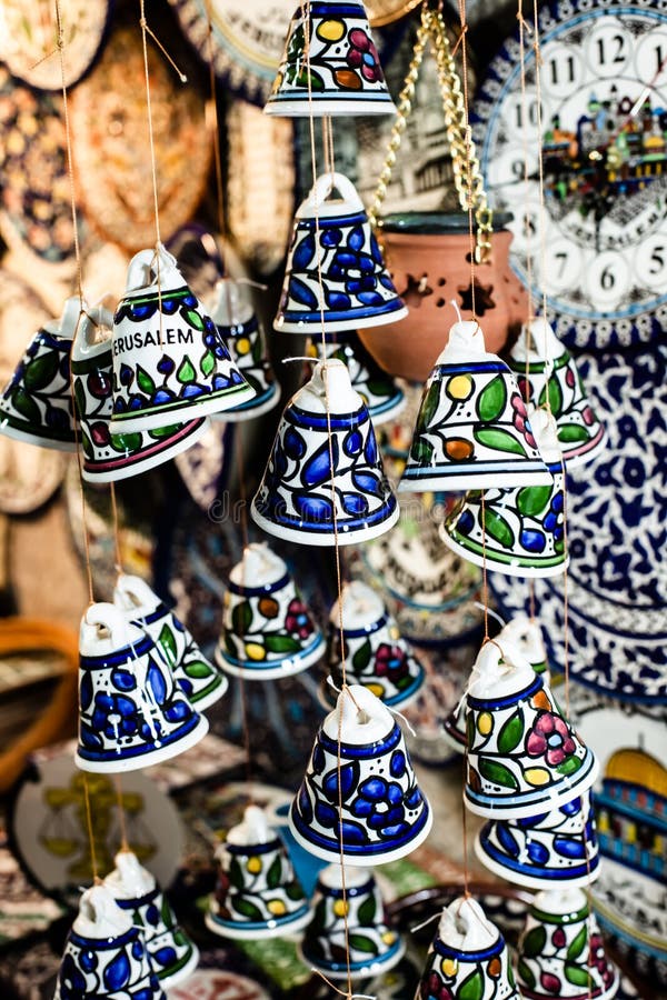 Ceramic Bells As Souvenir from Jerusalem, Israel. Stock Photo - Image ...