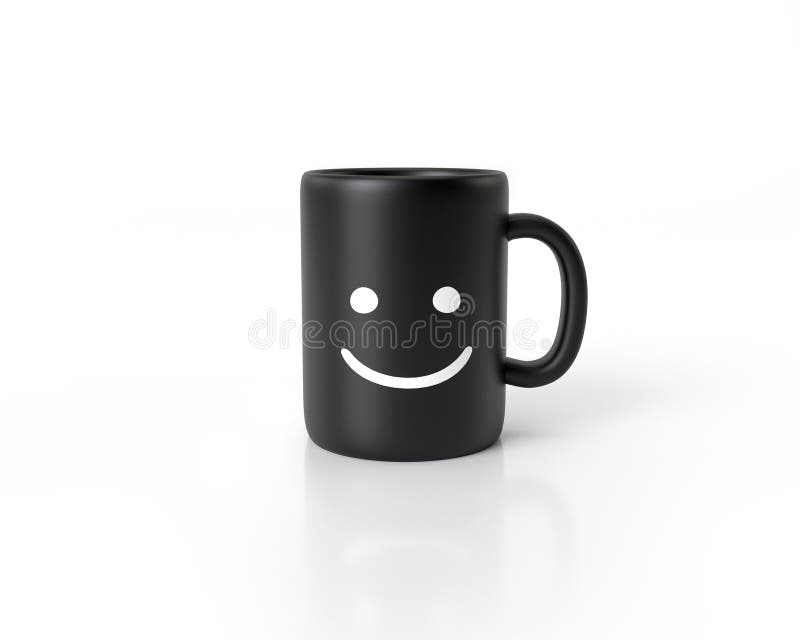 Ceramic Black Coffee Cup with Smile Face Drawing. Three Dimensional ...