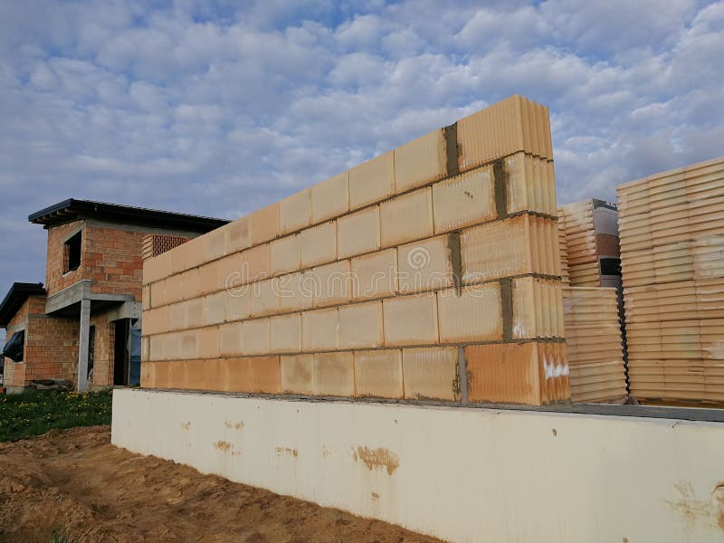 Ceramic Block Wall in Construction Site Stock Photo - Image of material ...