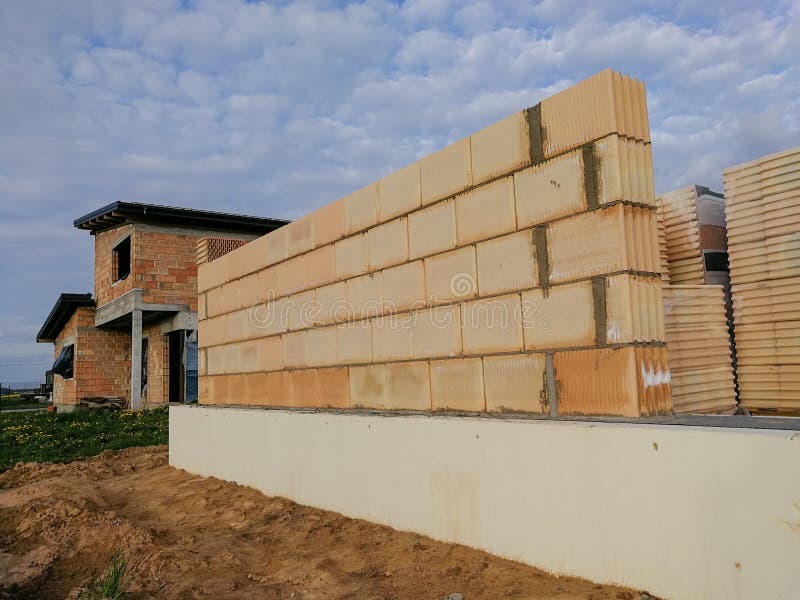 Ceramic Block Wall in Construction Site Stock Photo - Image of durable ...