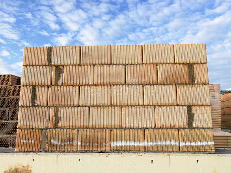 Ceramic Block Wall in Construction Site Stock Photo - Image of material ...