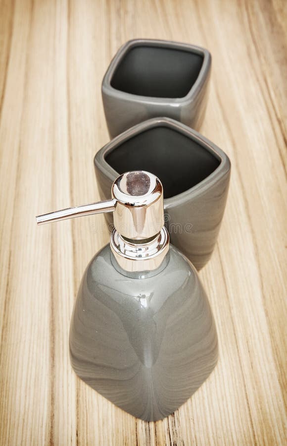 Ceramic Bottles Set for Liquid Soap, Toilet Set Stock Photo - Image of ...