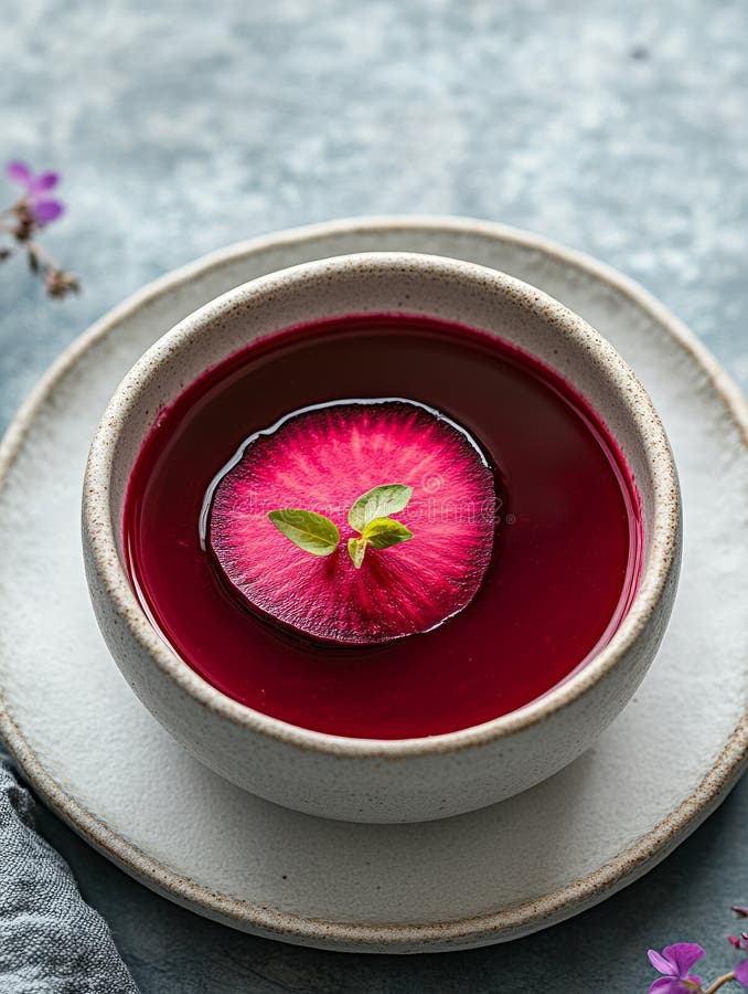 Ceramic Bowl of Beet Soup with Radish Garnish Stock Photo - Image of ...