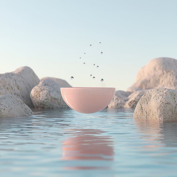 This Ceramic Bowl Displays Four Conical Objects, with One Floating ...