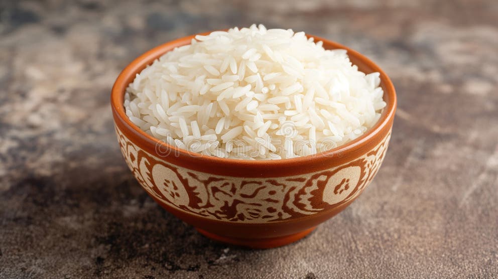 Simple Elegance: White Basmati Rice in Ceramic Bowl Stock Illustration ...