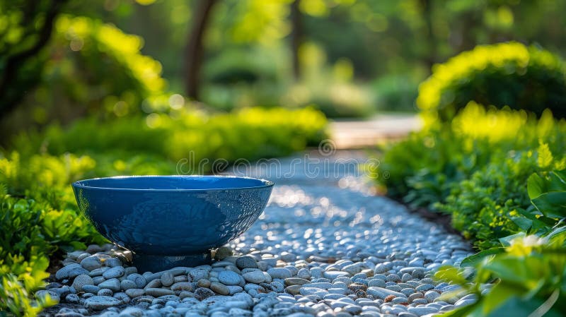 Ceramic Bowl on Stone Path in Lush, Green Garden. Stock Image - Image ...