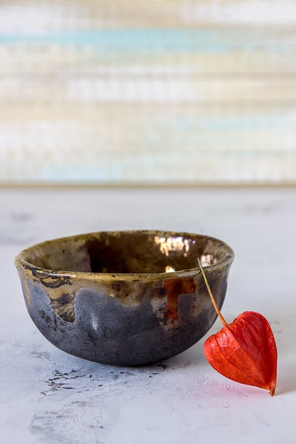 Ceramic Bowls Made by Hand. Handmade Bowl Gold and Grey Colours Stock ...