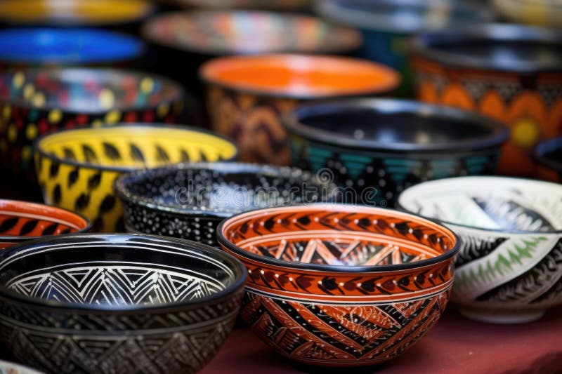Ceramic Bowls Painted in Traditional Cultural Styles Stock Image ...