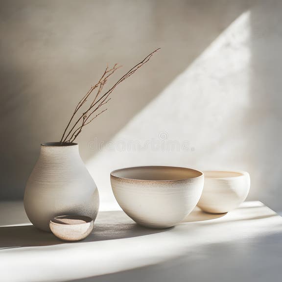 Ceramic Bowls on the Window Sill in the Morning Light. Stock Photo ...