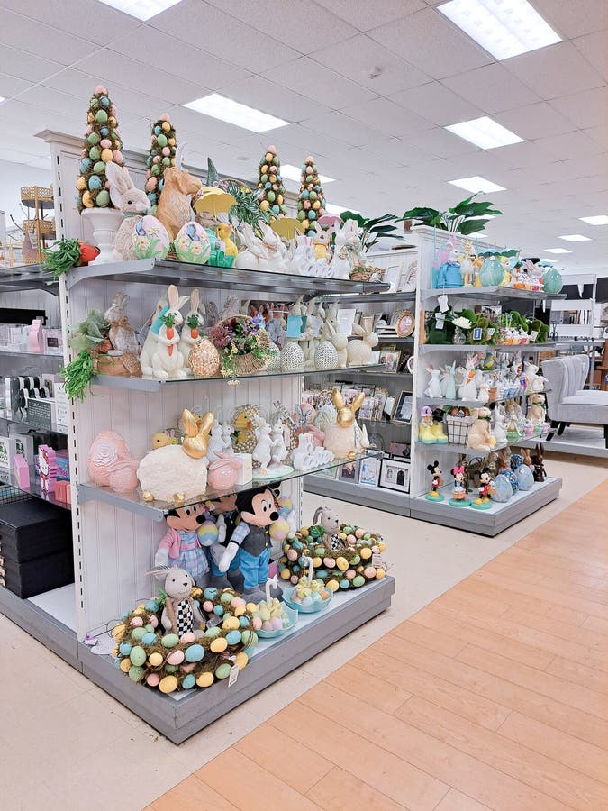 Ceramic Bunnies with Easter Eggs on Supermarket Shelves. Festive ...