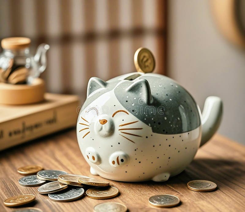 A Ceramic Cat Piggy Bank Placed on the Table Stock Illustration ...