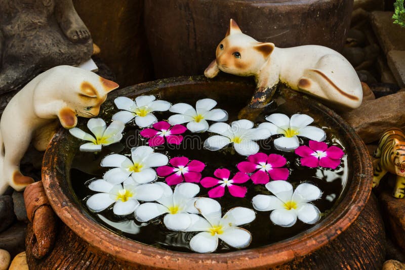 Ceramic Cats on the Edge of a Fish Pool. Stock Image - Image of custom ...