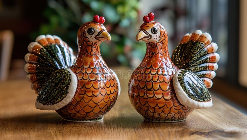 Ceramic Chicken Salt and Pepper Shakers on Table Stock Illustration ...