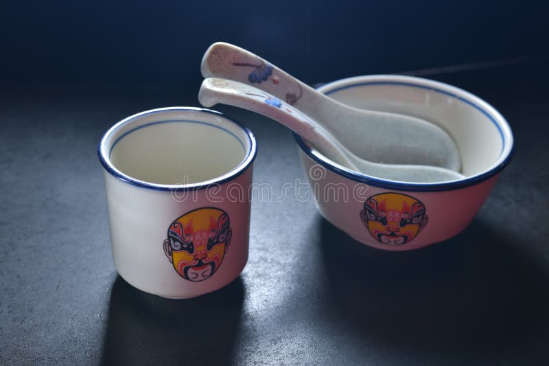 Ceramic Chinese Bowl Dish Spoon Set Stock Image - Image of stir, spoon ...