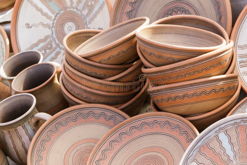 Ceramic Clay Plates and Cups Stock Image - Image of artistic, clay ...