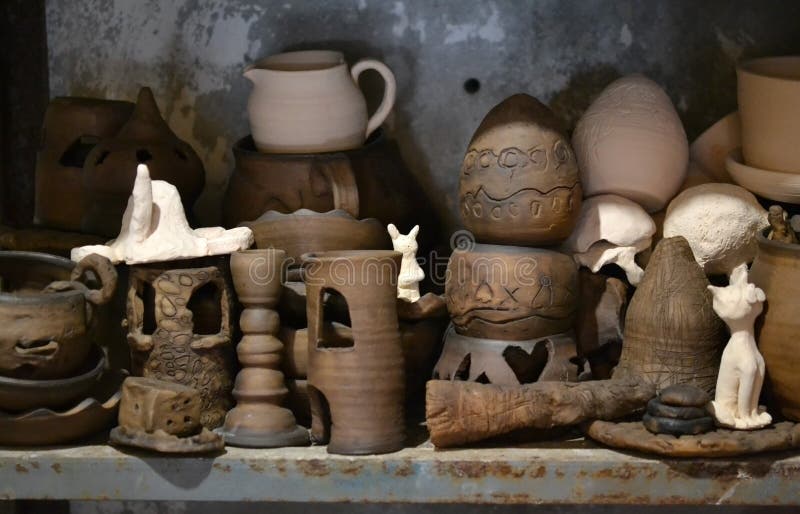 Ceramic Clay Products Stand on the Shelf Stock Image - Image of retro ...