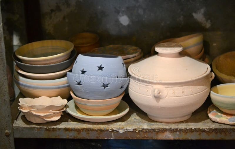 Ceramic Clay Products Stand on the Shelf Stock Image - Image of drink ...