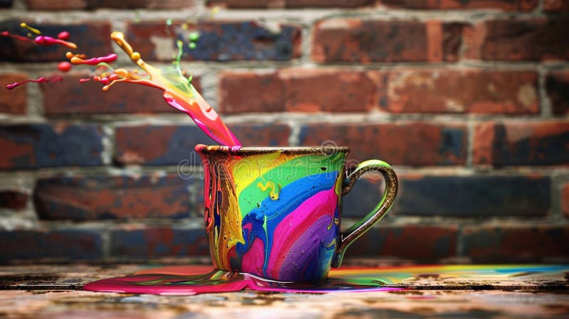 A Ceramic Coffee Cup with a Rainbow Explosion Spilling Over the Rim ...