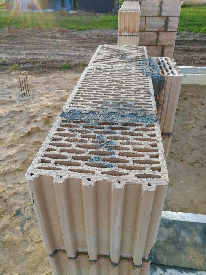 Ceramic Construction Blocks Constructed in Wall Stock Image - Image of ...