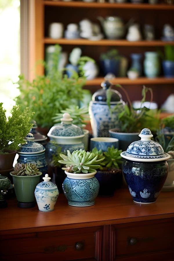 Ceramic Containers with Succulents on the Table, with Generative Ai ...