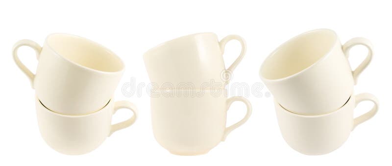 Ceramic Cream Colored Cup Pile Isolated Stock Image - Image of kitchen ...