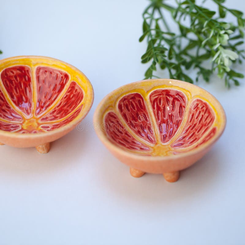 Ceramic Cup in the Form of Half a Grapefruit. Stock Photo - Image of ...