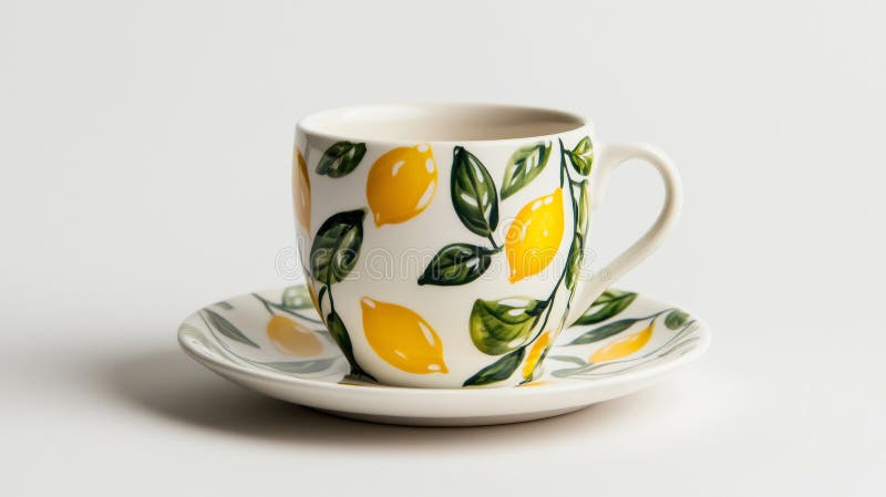 Ceramic Cup with a Hand-painted Lemon Design Stock Image - Image of ...