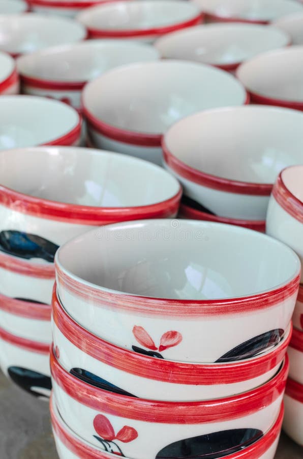 Ceramic Cup, Many White Different Plates Stacked Together. Stock Image ...