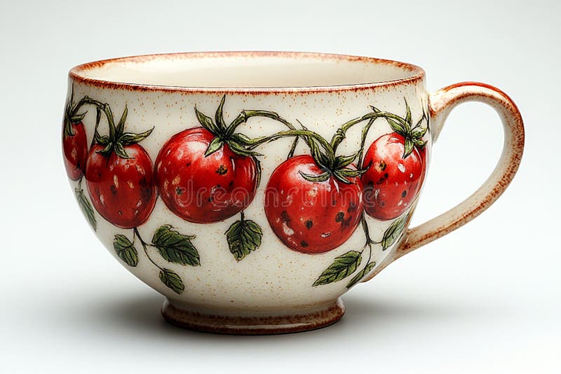 Ceramic Cup with a Tomato Pattern in a Classic Style on a White ...
