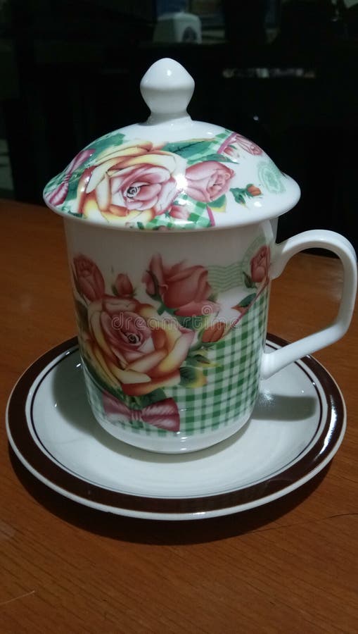 Ceramic Cup on Wooden Tables Stock Image - Image of dessert, saucer ...