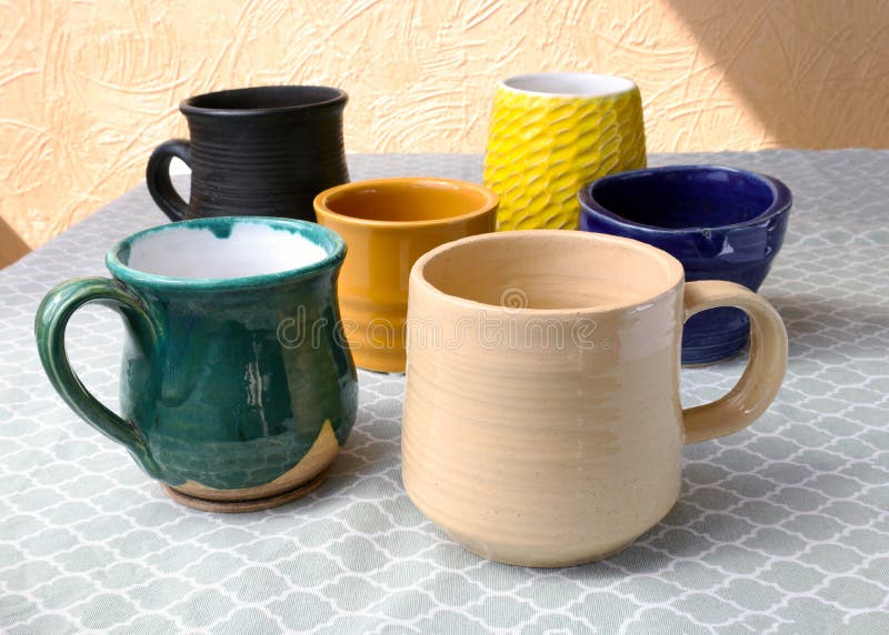 Multi-colored Cups Covered with Special Glazed. Stock Image - Image of ...