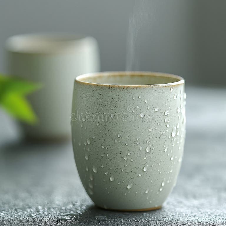Ceramic Cups with a Distinctive Texture on a Grey Background Stock ...