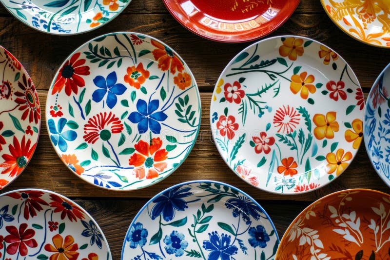 Ceramic Decorative Plates with Colorful Floral Patterns. Generative AI ...