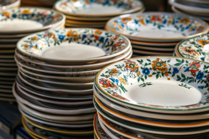 Ceramic Decorative Plates with Colorful Floral Patterns. Generative AI ...