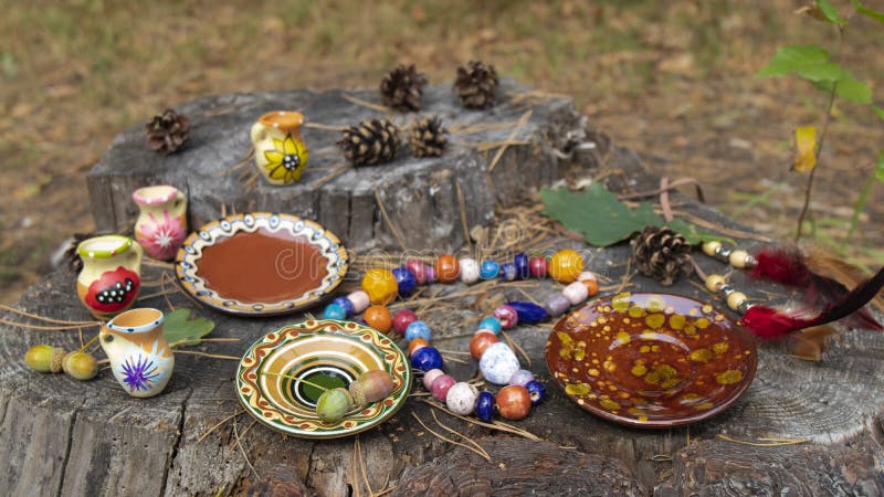 Ceramic Decorative Pots and Multi Colored Clay Plates. Stock Image ...