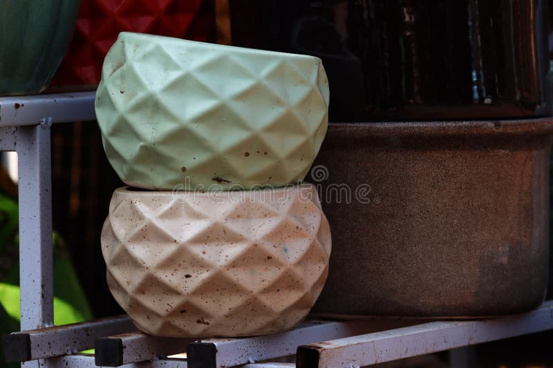 Ceramic Diamond Shape Plant Pots in the Shop Stock Photo - Image of ...