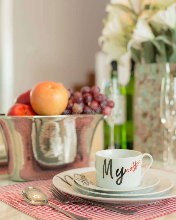 Ceramic Dish Cup Set on Dining Table Stock Photo - Image of decor, dine ...