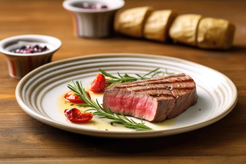Ceramic Dish with a Medium-rare Steak, Cut Open Stock Illustration ...