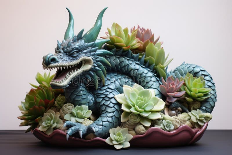 Ceramic Dragon Surrounded by Succulent Plants Stock Photo - Image of ...