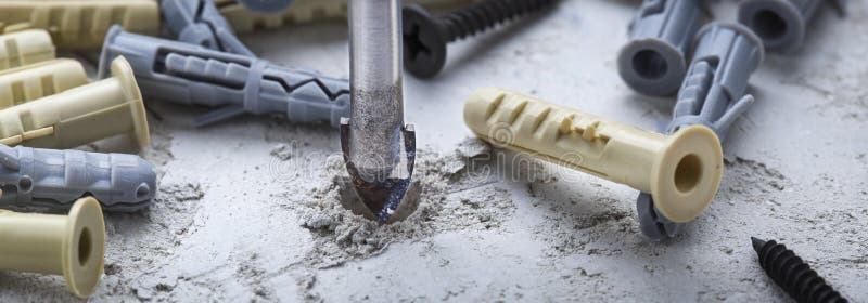 Ceramic Drill Bit Make Holes in Concrete Wall with Industrial Drill ...