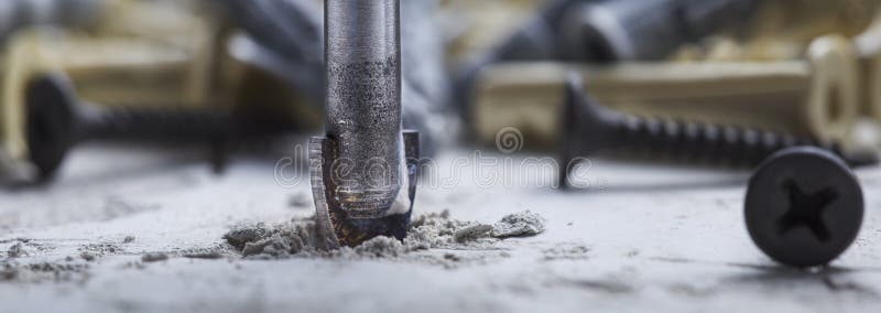 Ceramic Drill Bit Make Holes in Concrete Wall with Industrial Drill ...