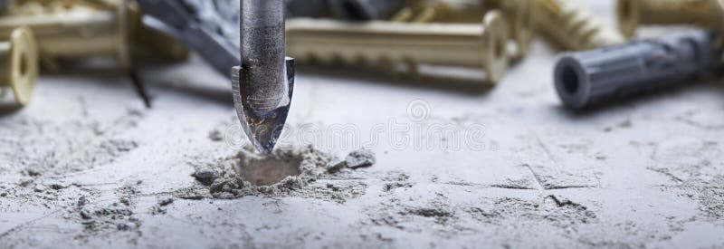 Ceramic Drill Bit Make Holes in Concrete Wall with Industrial Drill ...