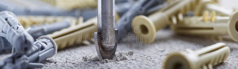 Ceramic Drill Bit Make Holes in Concrete Wall with Industrial Drill ...