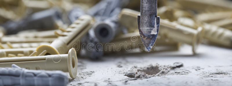 Ceramic Drill Bit Make Holes in Concrete Wall with Industrial Drill ...