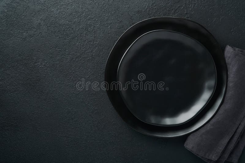 Ceramic Empty Black Plate on Old Black Ceramic Cement Concrete Table ...