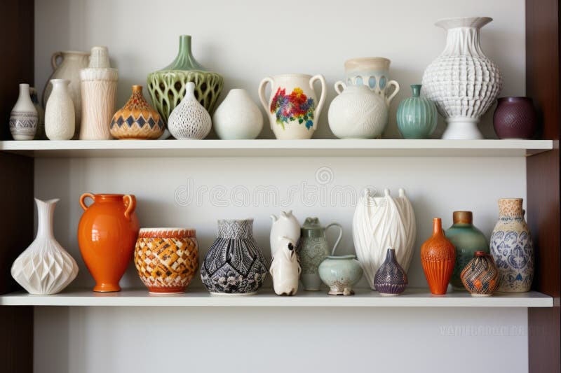 Ceramic Family Heirlooms Arranged on a Shelf Stock Image - Image of ...