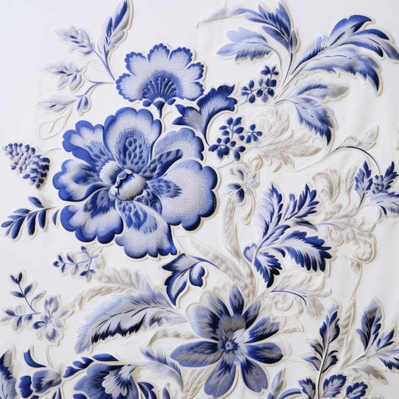 Luxurious Blue Floral Design on White Tile Surface Stock Illustration ...