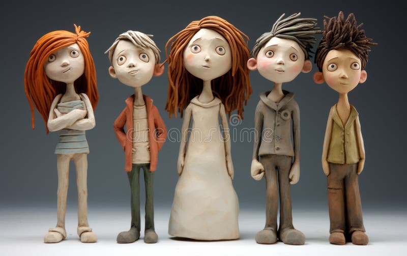 Ceramic Figures of a Group of Children with Different Emotions. Stock ...